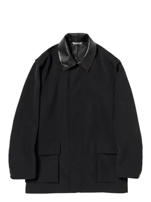 Auralee Pointed Collar Wool Jacket With Leather Trim - Black