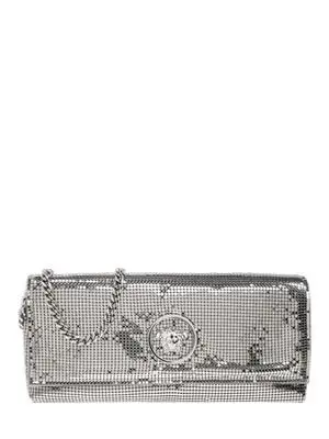 Versace Embellished Chain-linked Clutch Bag - Silver