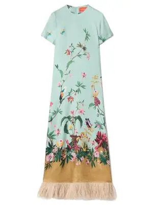 La DoubleJ Swing Feather-trim Dress - Green