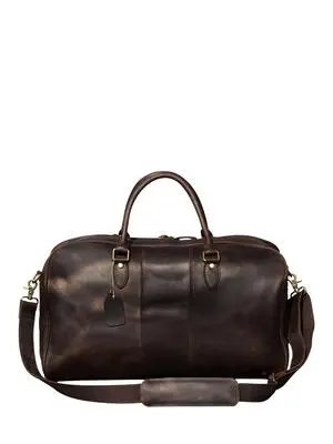 TOURI Genuine Leather Weekender Duffle Bag - Brown