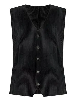 Issey Miyake Pleated V-neck Waistcoat - Black
