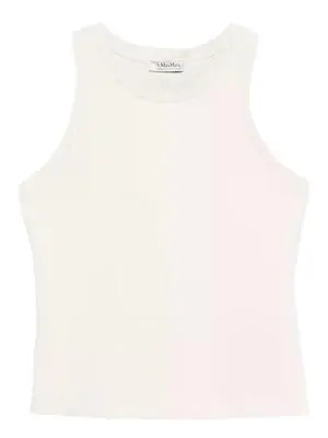 Max Mara Sleeveless Embroidered Logo Top - Neutrals