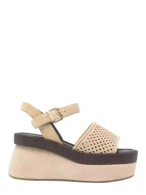 BRUNO PREMI Perforated Suede Sandals - Neutrals