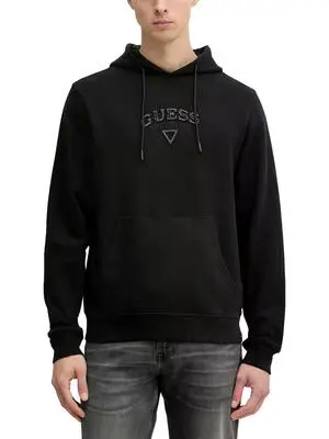 Guess Logo Embroidered Hoodie - Black