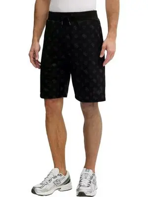 Guess Monogram Print Drawstring Shorts - Black