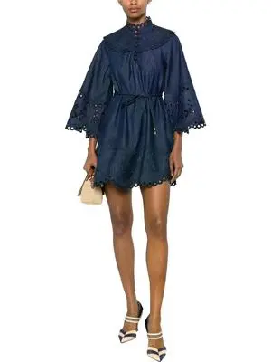Zimmermann Broderie Anglaise Belted Dress - Blue