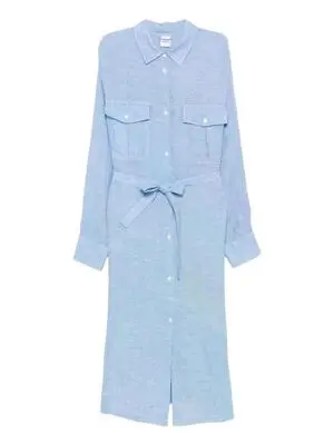 Aspesi Belted Shirt Dress With Chest Pockets - Blue