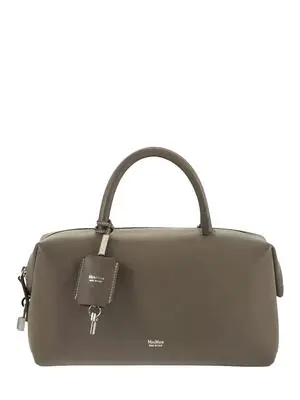 Max Mara Leather Shoulder Bag With Padlock Detail - Grey