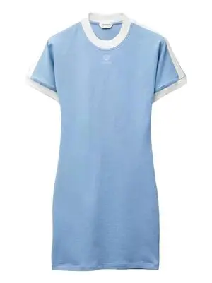 Versace Embroidered Logo Stretch Cotton-jersey Mini Dress - Blue
