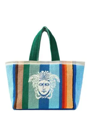 Versace Versace Striped Cotton-Terry Jacquard Tote Bag Blue