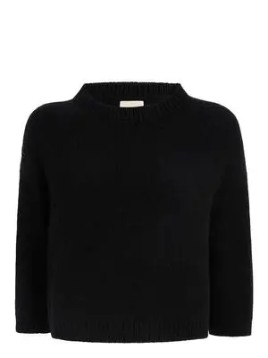 Khaite Crew Neck Elbow Sleeve Ribbed Hem Sweater - Black