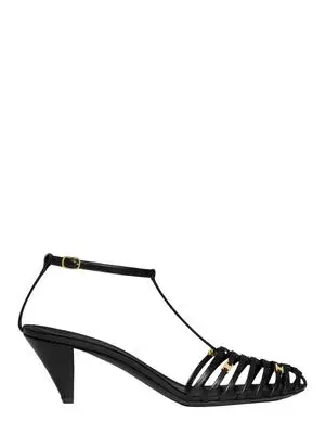 Celine Cage Heeled Sandal In Goatskin - Black