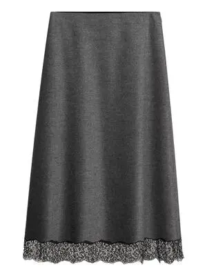 Dior Dior Mid-Length Wool-Cashmere Flannel Skirt With Lace Hem Grey