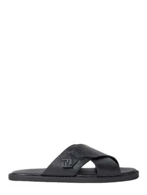 Fendi Squared Ff Leather Slides - Black