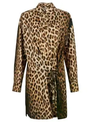 Sportmax Leopard-print Silk Mini Shirt Dress - Brown