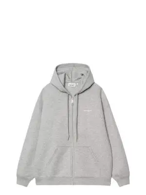 Carhartt Work In Progress Logo Embroidered Zip-up Drawstring Hoodie - Gray