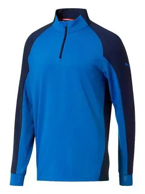 PUMA Pwrwarm Colourblock High Neck Half-zip T-shirt - Blue