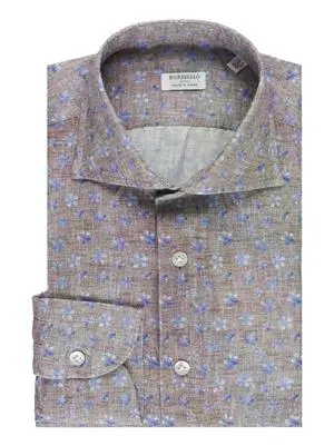 BORRIELLO NAPOLI Floral-print Spread-collar Shirt - Brown