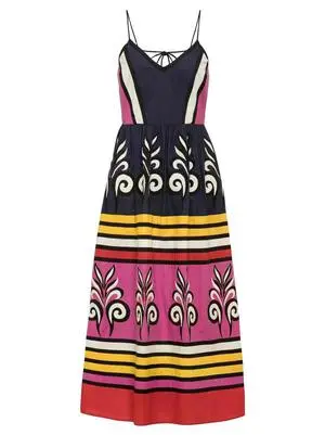 Carolina K Graphic Print Striped V-neck Dress - Blue