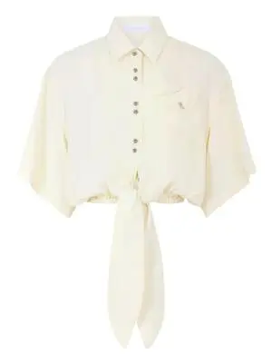 Rabanne Cream Knot Detail Cropped Shirt - White