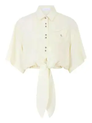 Rabanne Cream Knot Detail Cropped Shirt - White