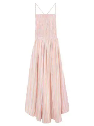 GANNI Striped Shirred Maxi Dress - Orange