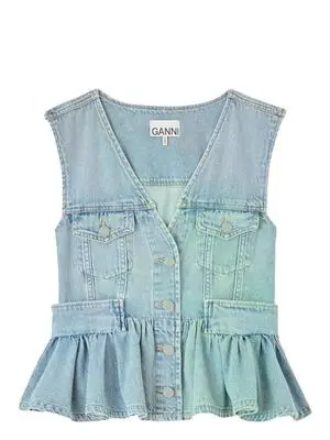 GANNI Ganni Peplum Denim Vest Blue