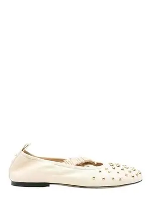 WANDLER Stud-embellished Ruched Ballet Flats - Neutrals