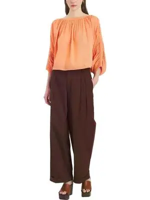 Antik Batik Fruti Ruched-sleeve Boat-neck Top - Orange