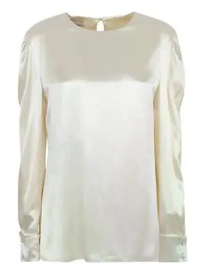 Alberta Ferretti Ivory Satin Puff Sleeve Blouse - Neutrals