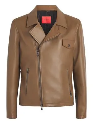 Isaia Lamb Suede Motorcycle Jacket - Brown