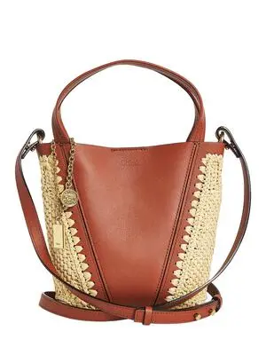 Chloé Small Raffia-effect And Leather Spin Tote Bag - Brown