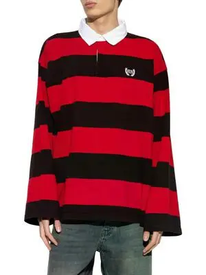 Balenciaga Striped Embroidered-logo Polo Shirt - Red
