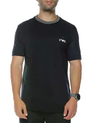 EMPORIO ARMANI Logo-embroidered Striped-trim T-shirt