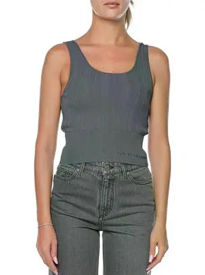 Armani Exchange Ribbed Knit Logo Embroidered Top - Grey