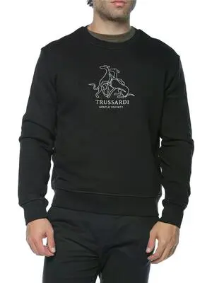 TRUSSARDI Embroidered Crew Neck Sweater - Black