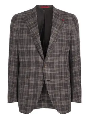 Isaia Wool-cashmere-silk-linen Check Blazer - Brown
