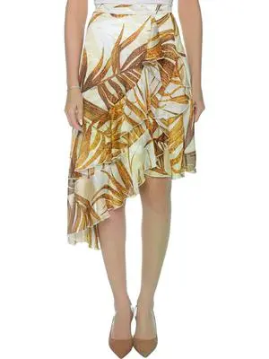 Just Cavalli Ruffled Palm-print Midi Skirt - Yellow