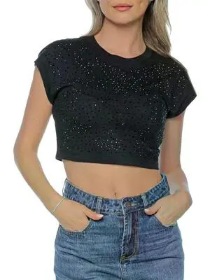 Armani Exchange Rhinestone Embellished Cropped T-shirt - Black