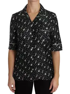 Dolce & Gabbana Musical Instrument Polka Dot Silk Shirt - Black