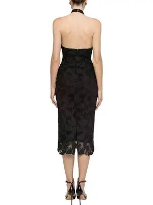 NISSA Flower Appliqué Midi Dress - Black