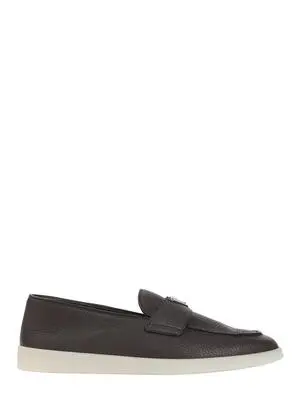 Prada Suede Loafers With Triangle Logo - Brown