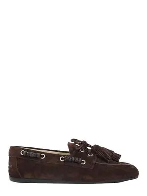 Miu Miu Suede Tassel Loafers With Distressed Effect - Brown