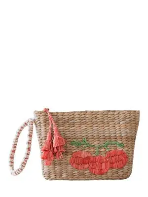 Likhâ Handwoven Seagrass Wristlet Pouch With Tassels - Red