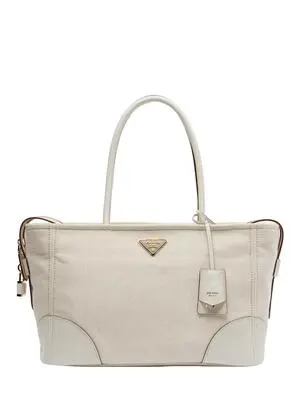 Prada Large Leather-trimmed Canvas Tote Bag - Beige