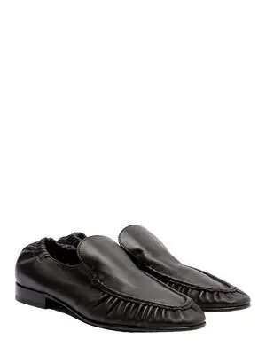 THE ROW Soft Ruched Leather Loafers - Brown