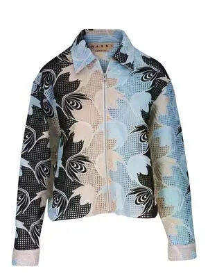 Marni Floral-embroidered Mesh Zip-up Jacket - Blue