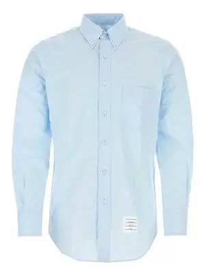 Thom Browne Logo Patch Long-sleeved Shirt - Light Blue