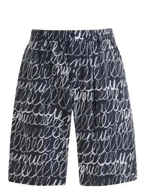 Marni Scribbled Popeline Drawstring Shorts - Black