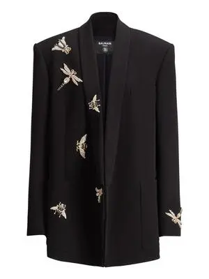 Balmain Embroidered Insect Shawl Collar Jacket - Black
